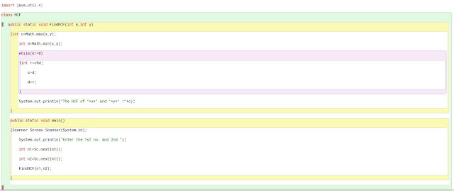 Java program to find hcf of two numbers - JAVA Programming in BlueJ