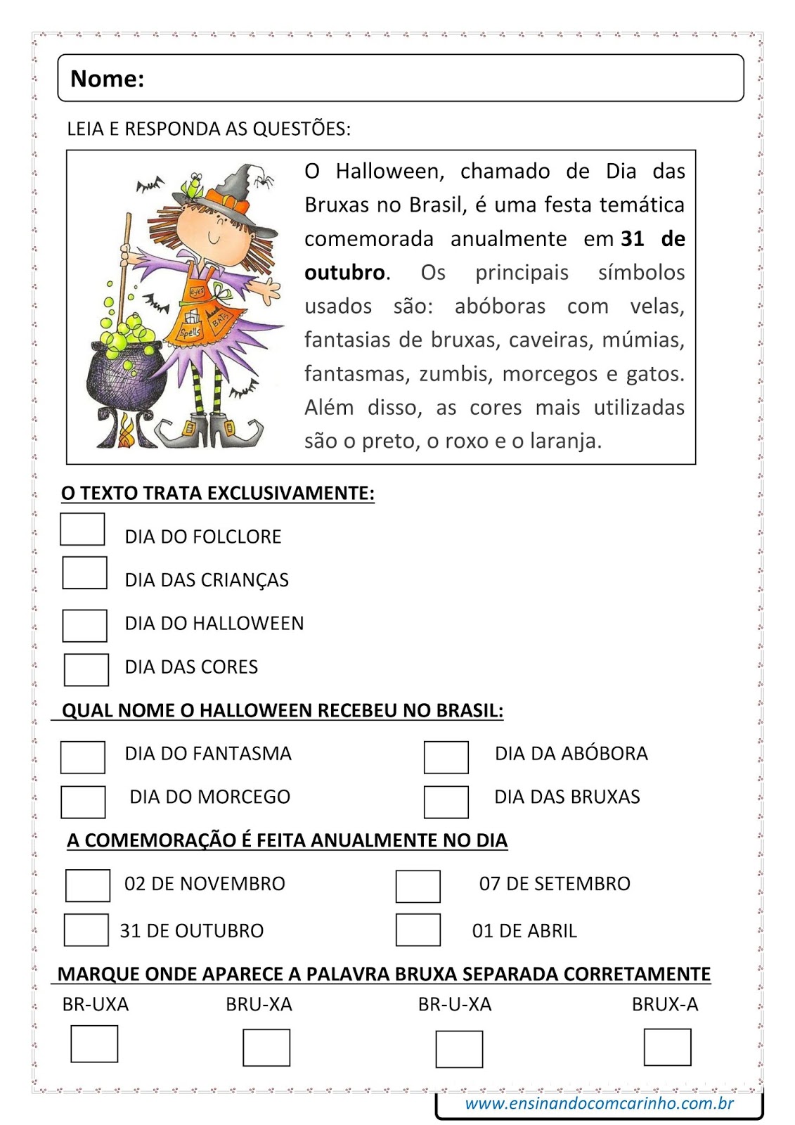 Texto Com Atividades De Interpretação - FDPLEARN