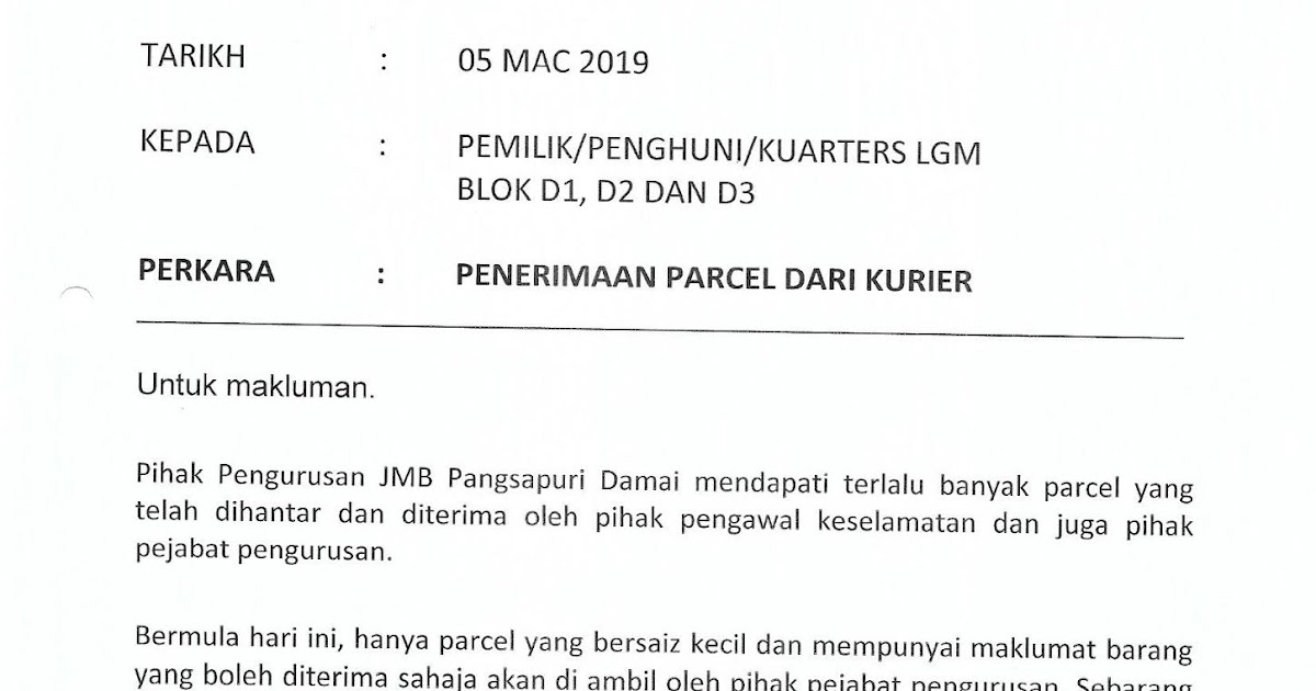 NOTIS PENERIMAAN PARCEL DARI KURIER
