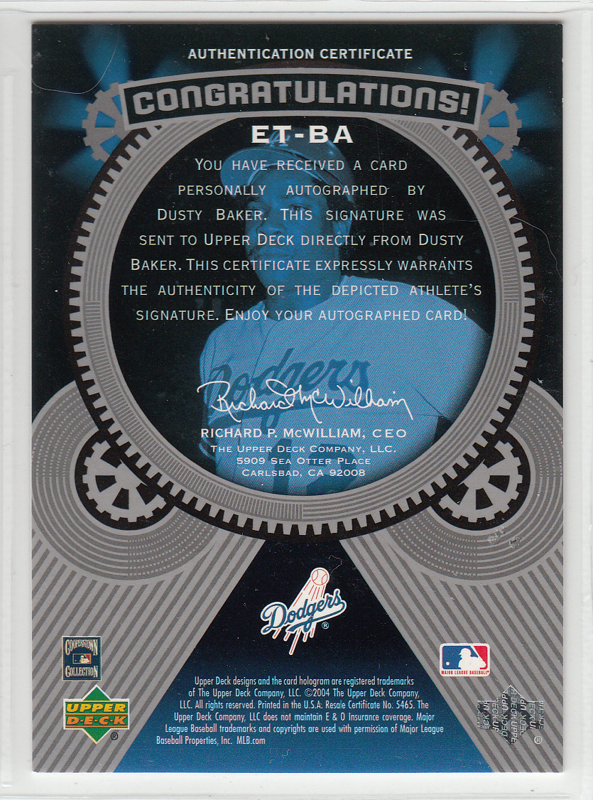 Dodgers Blue Heaven: Collection: Dusty Baker Ethced In Time Autographed ...