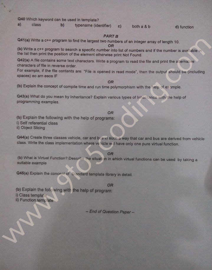 Cse 202 Object Oriented Programming C Programming Lpu Mid Term Question Paper