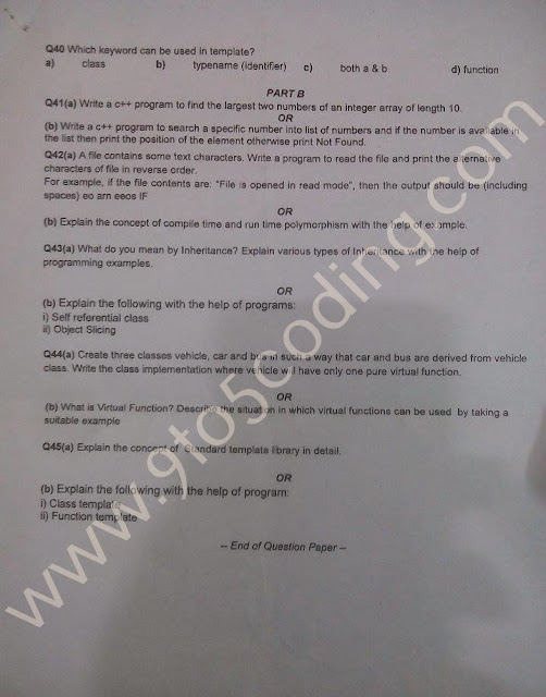 CSE-202 | OBJECT ORIENTED PROGRAMMING | C++ PROGRAMMING | LPU MID TERM QUESTION PAPER