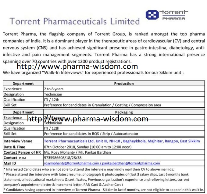 Torrent Pharmaceuticals | Interview | Pharma wisdom - Pharma Wisdom