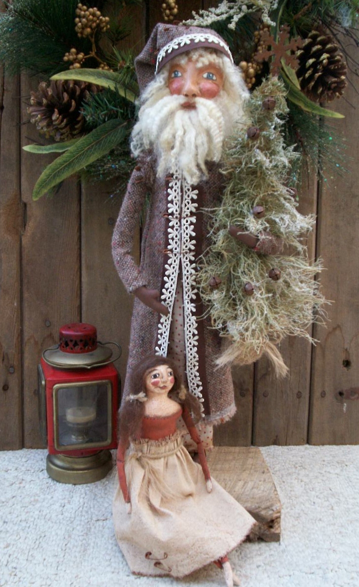 Primitive Folk Art Dolls by Beth: Old World Santa with Folk Art Doll