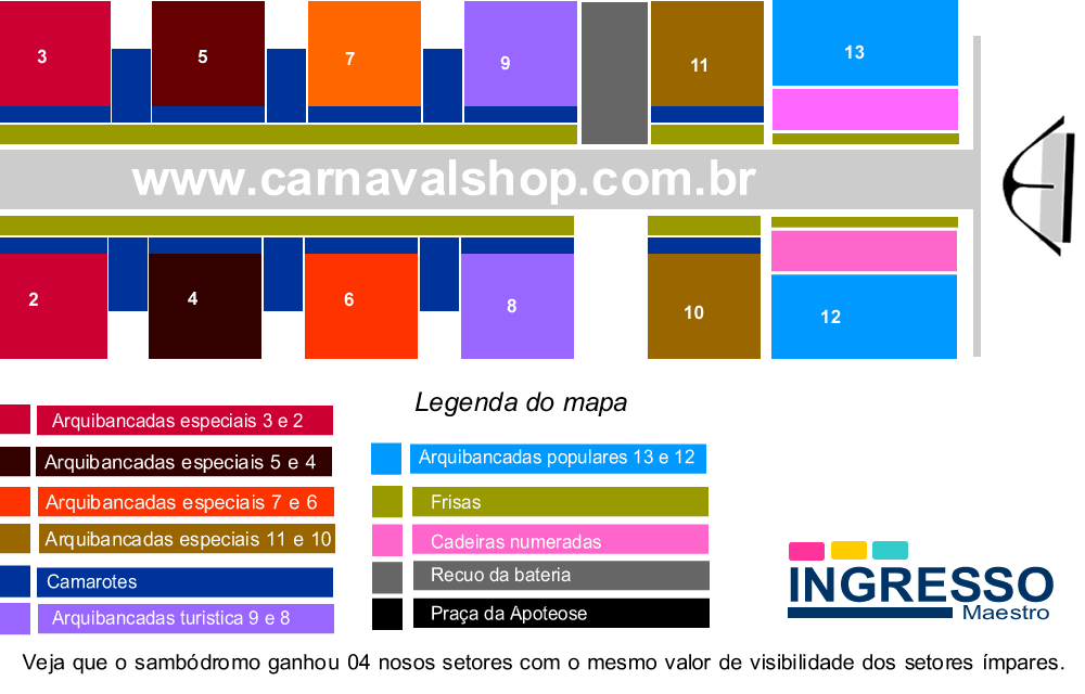 Ingresso Carnaval Arquibancadas: Mapa do Sambódromo