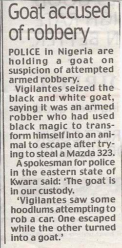 All This Is That: Goat arrested in Nigeria for attempted armed robbery