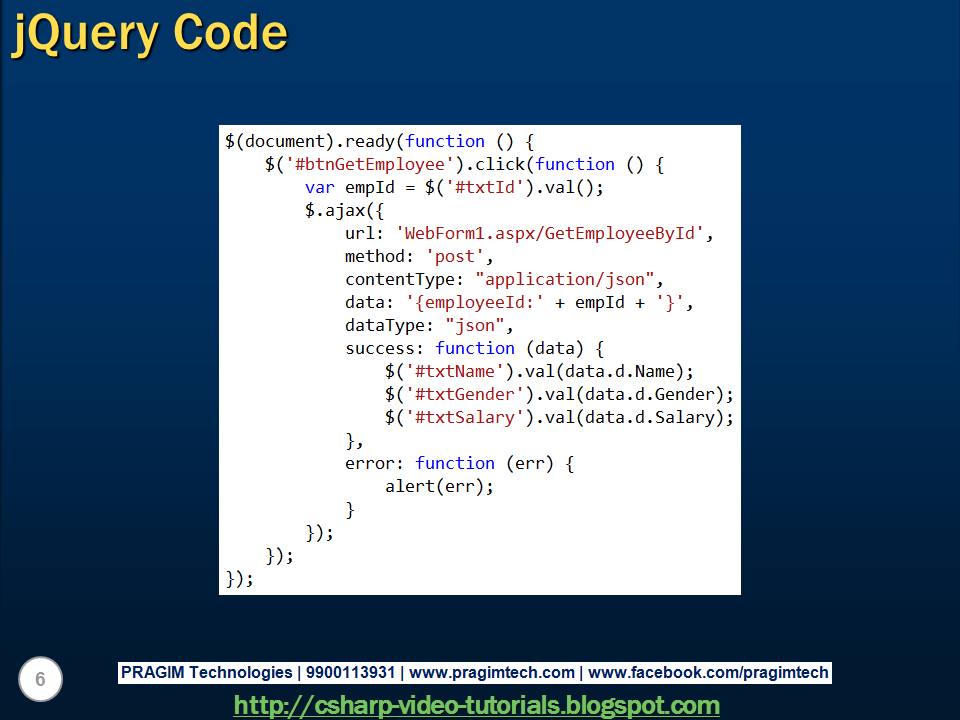 Sql server, .net and c# video tutorial: Calling aspx page method using ...