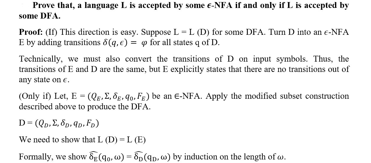 Prove that, a language L is accepted by some ϵ-NFA if and only if L is ...