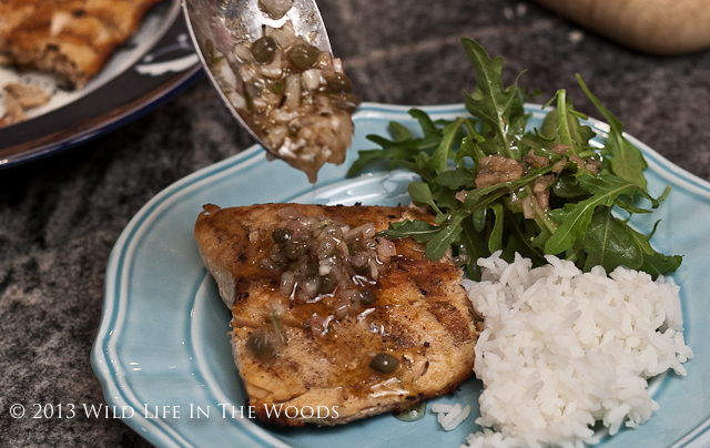 Grilled Trout with Browned Butter, Caper and Pine Nut Sauce
