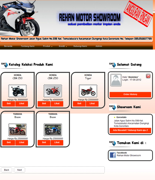 Sistem informasi penjualan: Aplikasi penjualan Motor