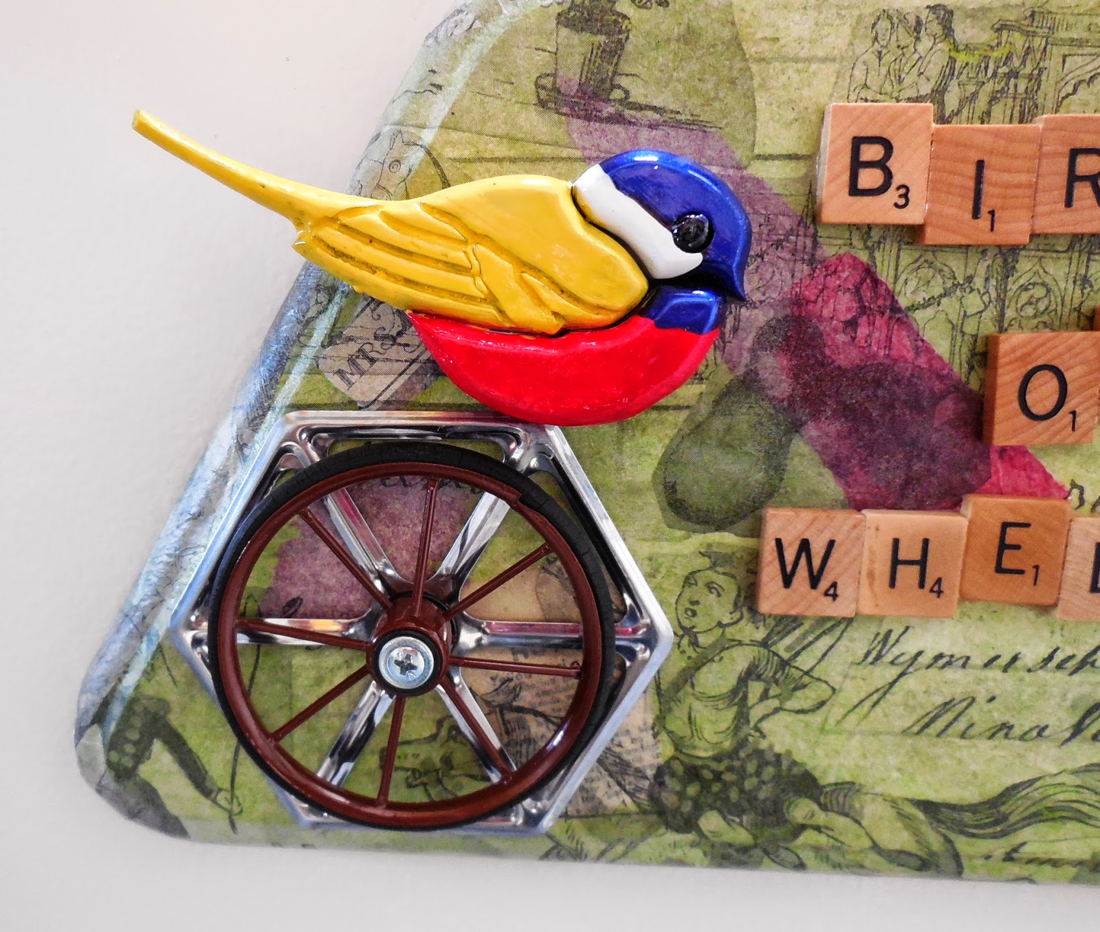 Obtainium Art - A gallery of assemblage works: Birds on Wheels