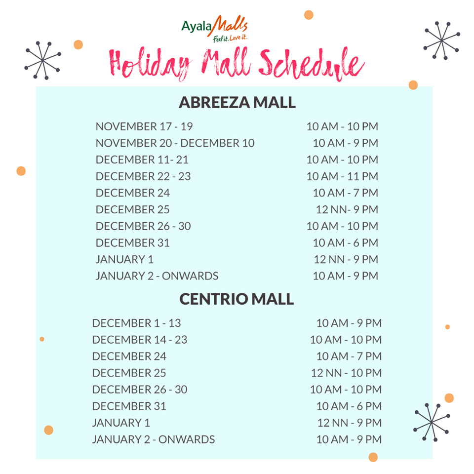 Manila Shopper: Holiday 2017 Schedule of Malls, Supermarkets, & Theme Parks