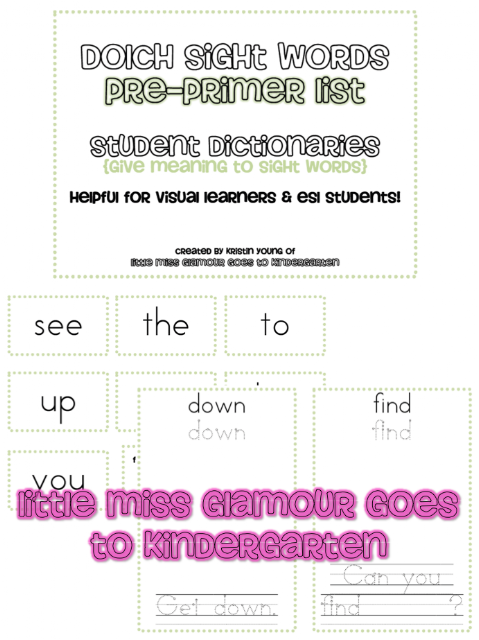 Little Miss Glamour Goes To Kindergarten: Sight Word Dictionaries ...