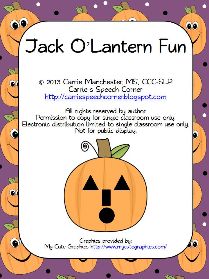 Carrie's Speech Corner: Jack O'Lantern Fun