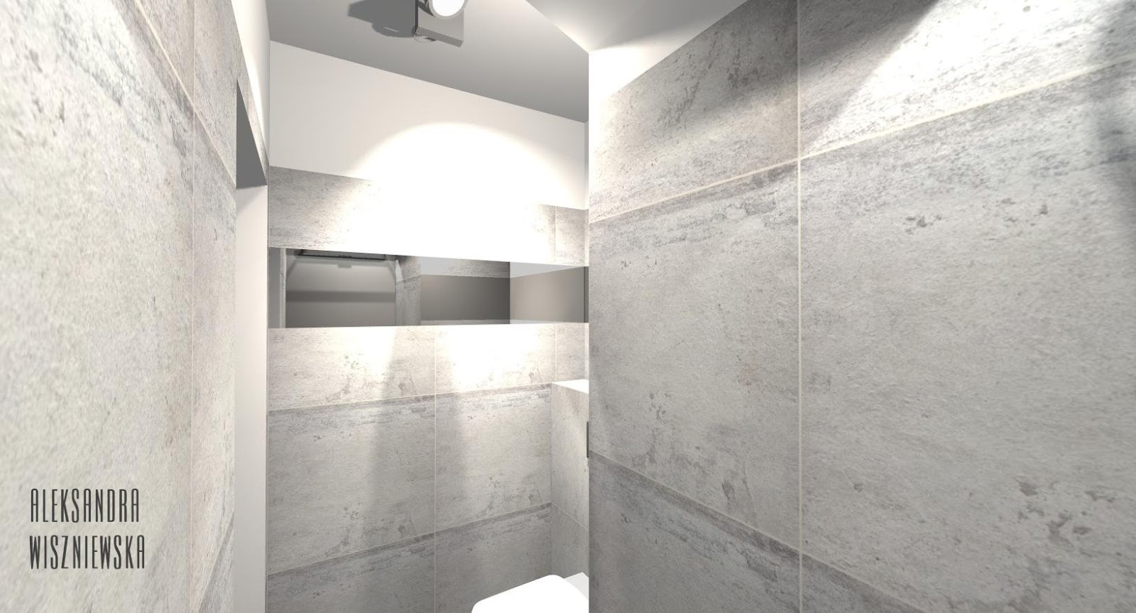 Projekty łazienek, wizualizacje: Zień Tempelhof - TOALETA POD SCHODAMI