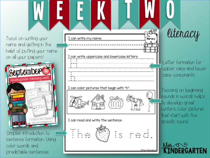 September Kindergarten Morning Work - Miss Kindergarten