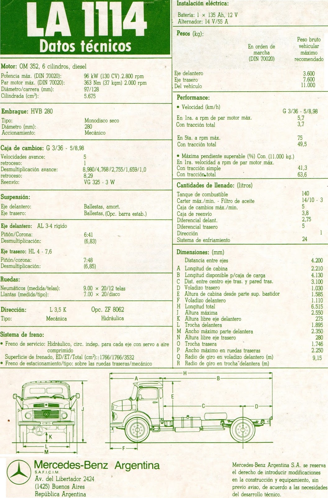 VEICULOS E ARMAMENTOS MILITARES: Mercedes Benz LA 1114 / LAS 1114
