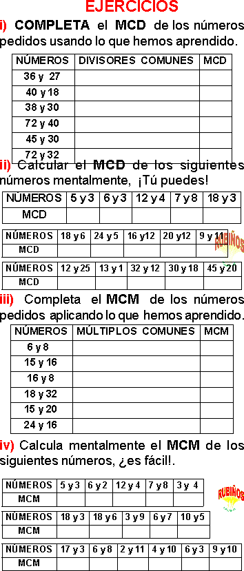 MAXIMO COMUN DIVISOR Y MINIMO COMUN MULTIPLO EJERCICIOS RESUELTOS PDF