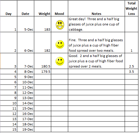 A Working Mom's Juice Fast Experience: Progress Chart