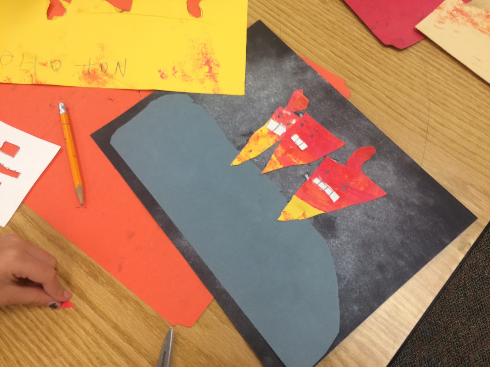 Make A Mark: "Creepy Carrots" collages created by 1st grade