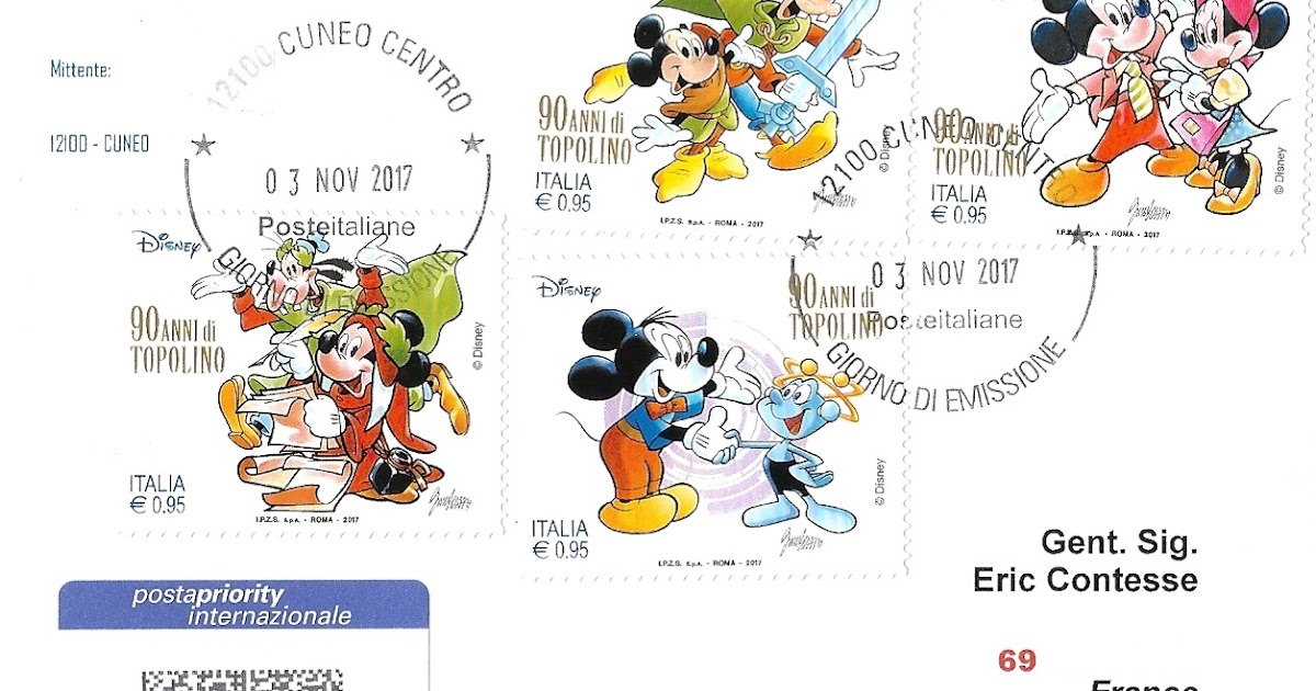 Mon Blog Timbré: "Mickey Mouse 90th anniversary" stamps on FDC from Italy