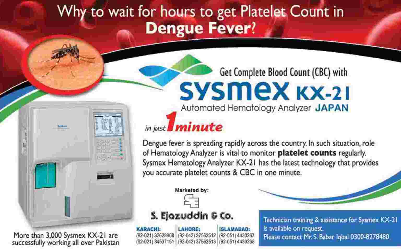 Advertising in Pakistan: SYSMEX Hematology Analyzer | Get Complete ...