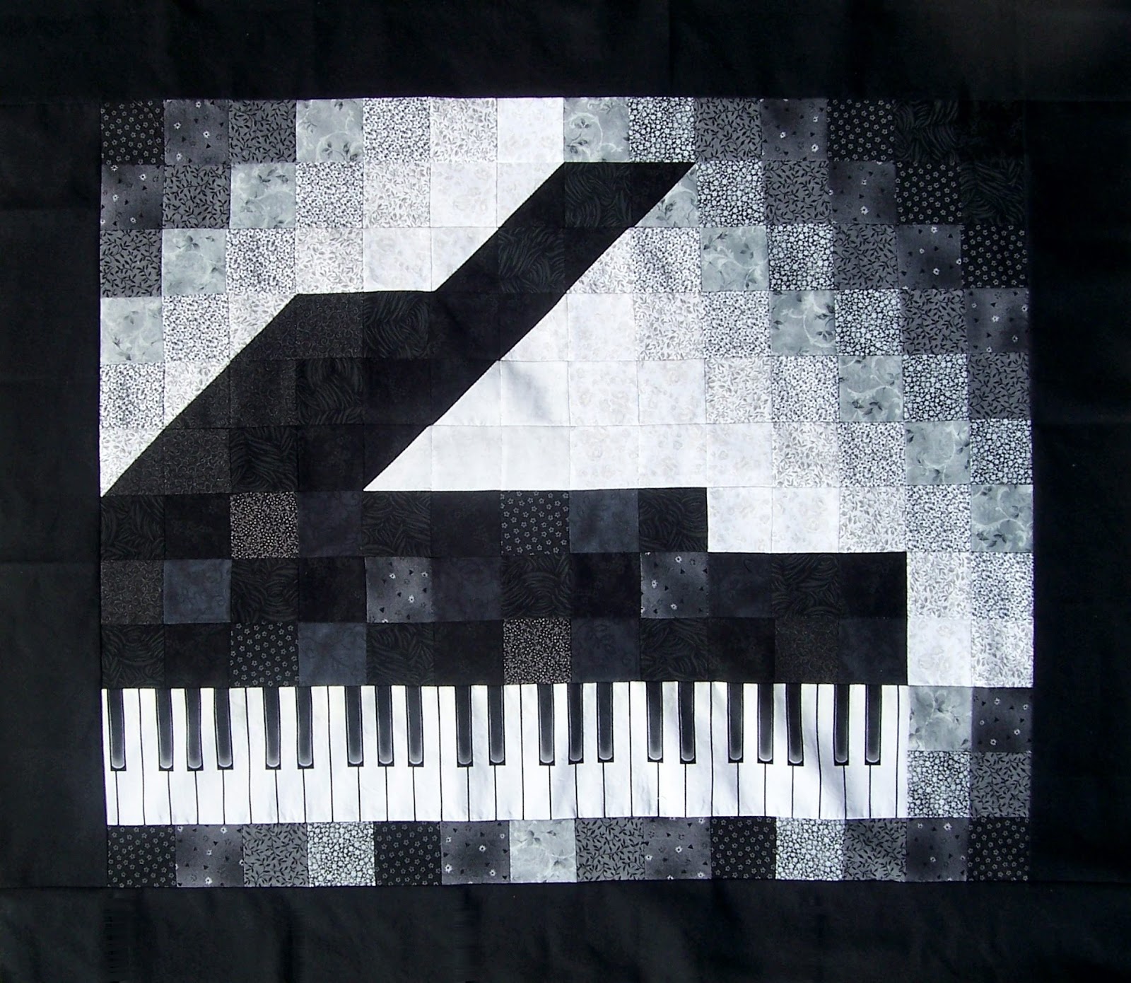 Bless This Day: Piano Art Quilt - Black White Grey - All Cotton Fabric ...