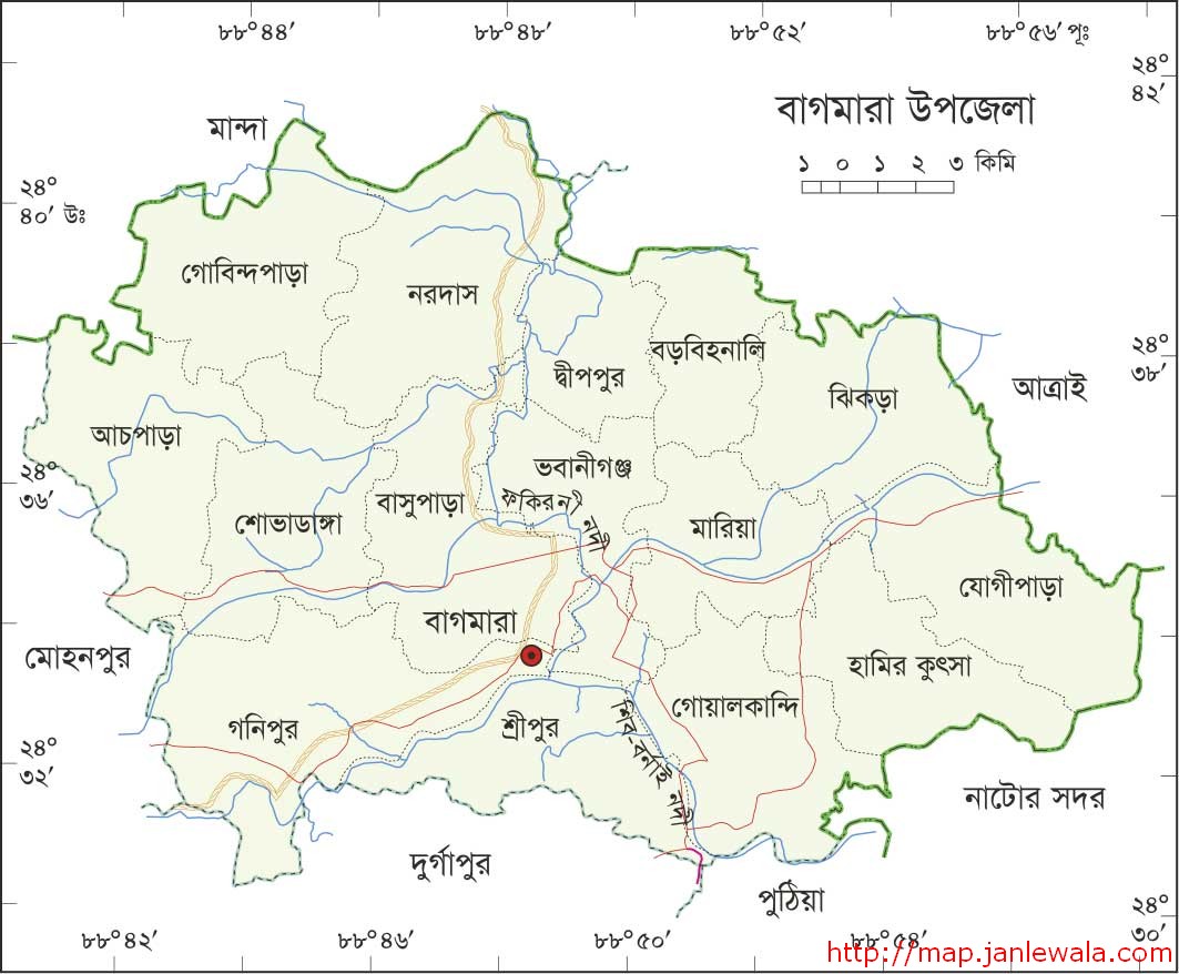 বাগমারা উপজেলার মানচিত্র, রাজশাহী জেলা, বাংলাদেশ