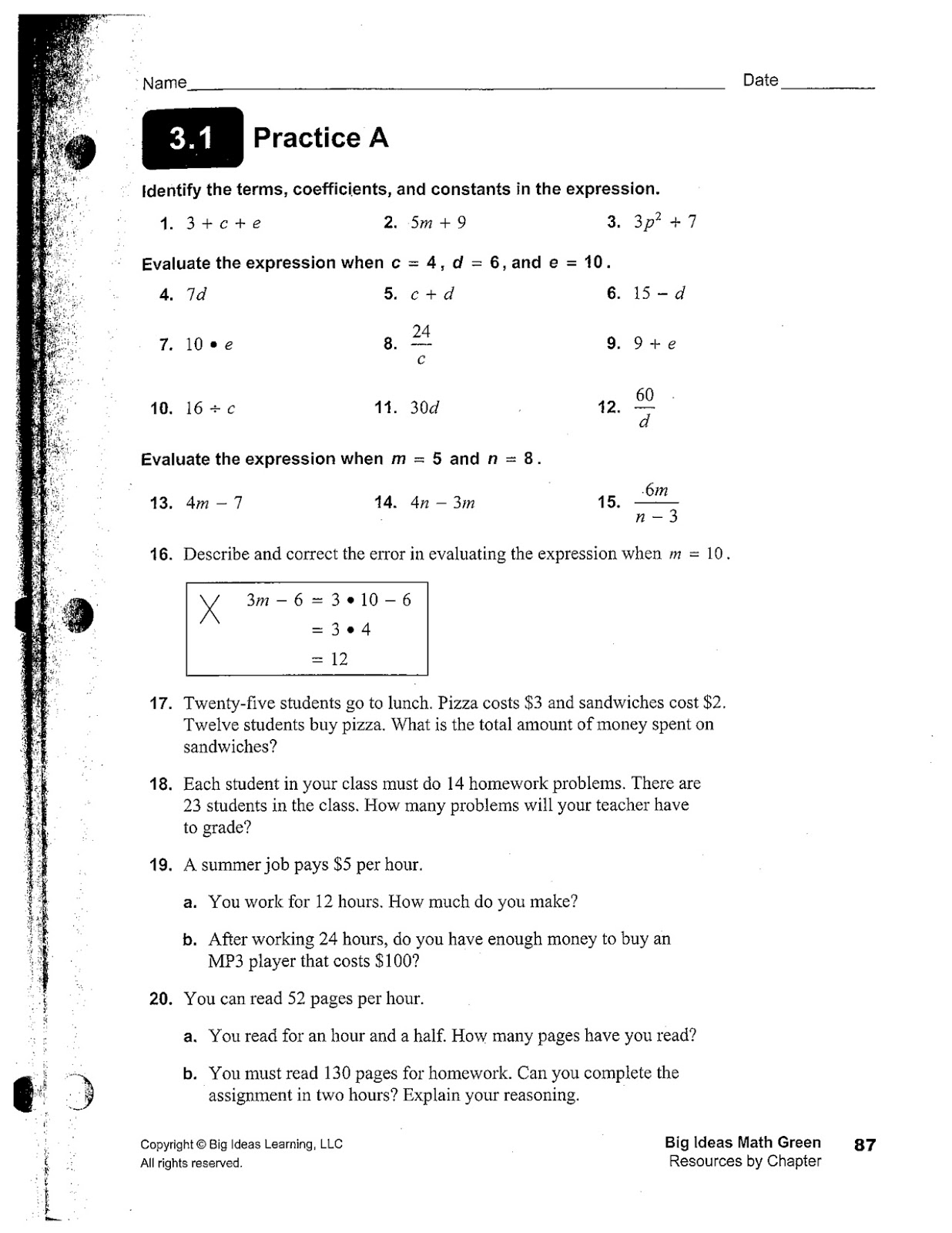 Heidemann 6th Grade Math and Science: Assignment for Math 1/2