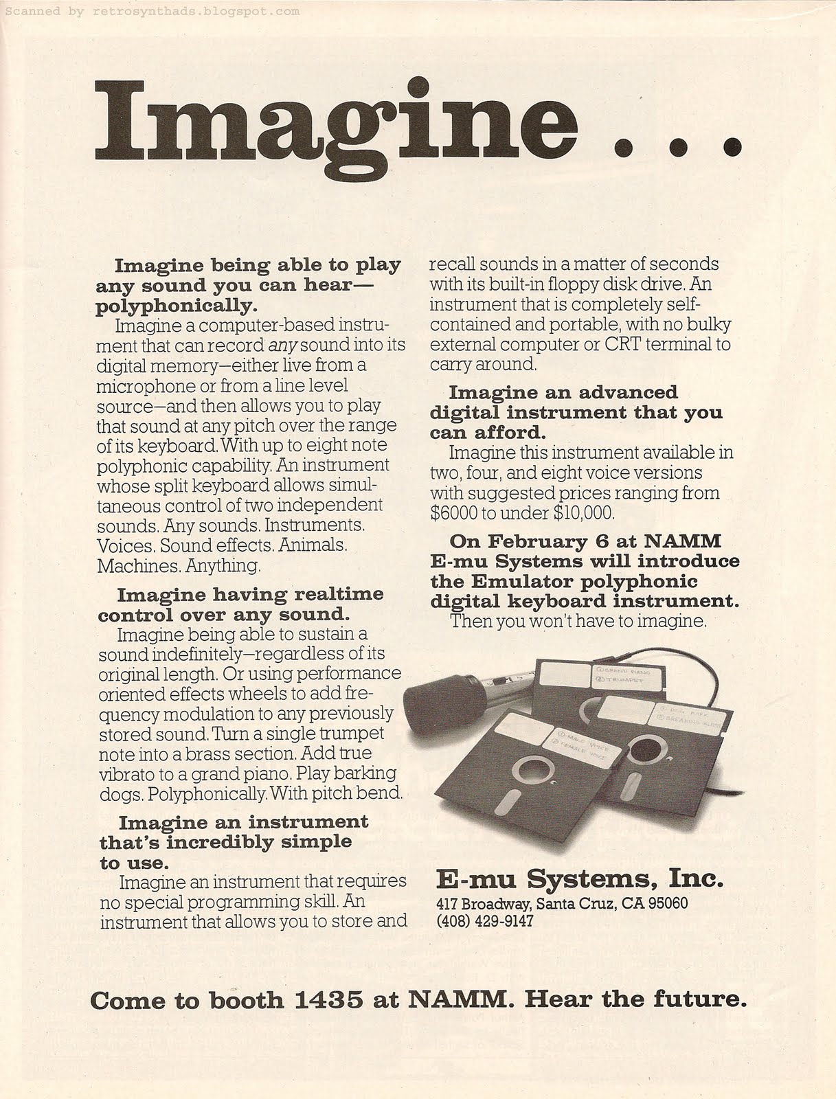 Retro Synth Ads: E-mu Emulator "Imagine" ad, Contemporary Keyboard 1981
