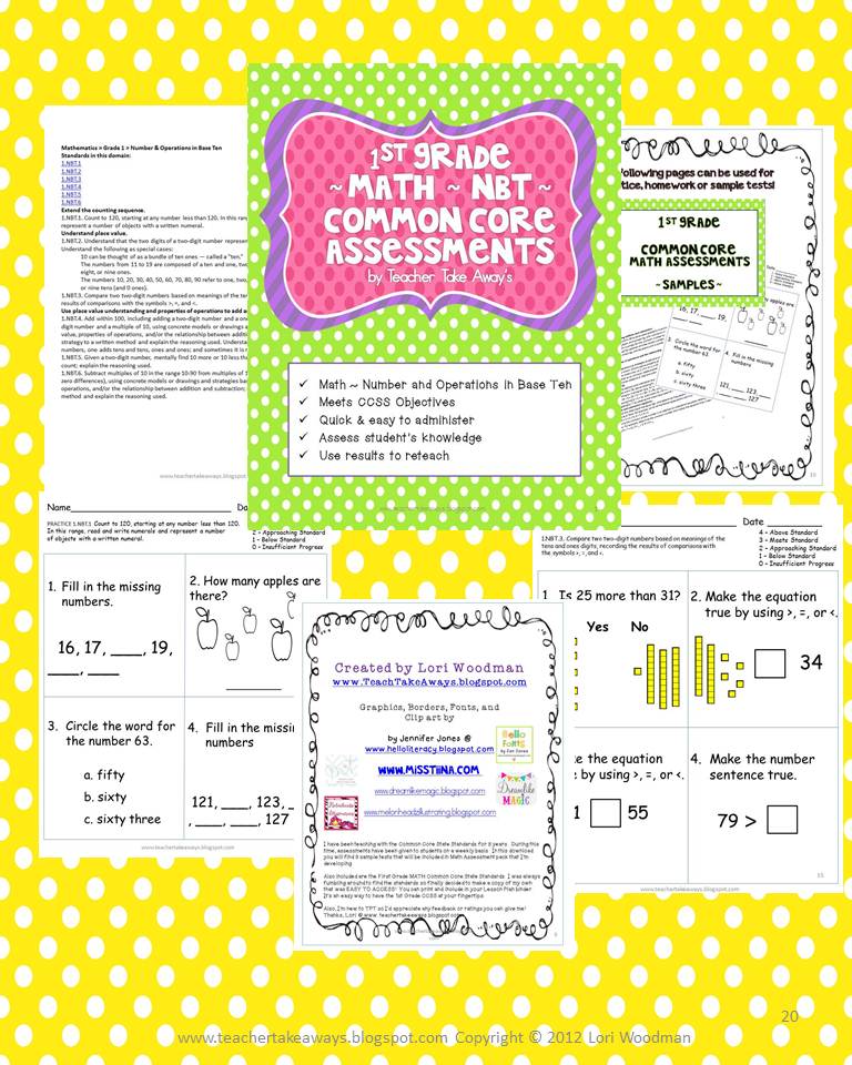 teachertakeaways: Math Assessment for 1st Grade NBT