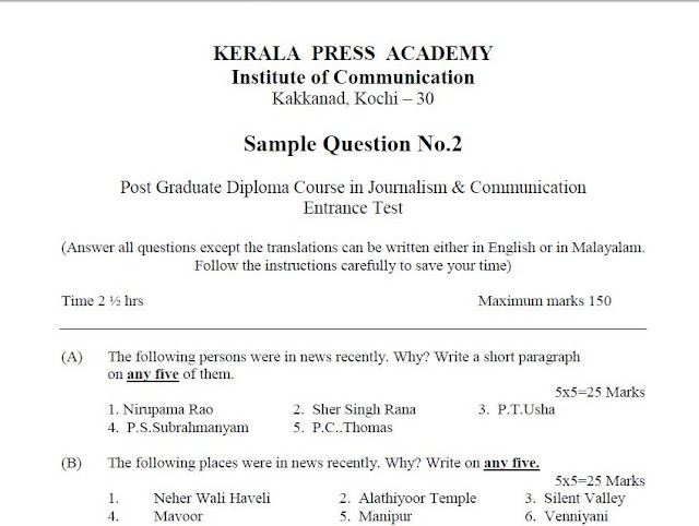 Kerala Press Academy: Sample Question Paper - Journalism ...