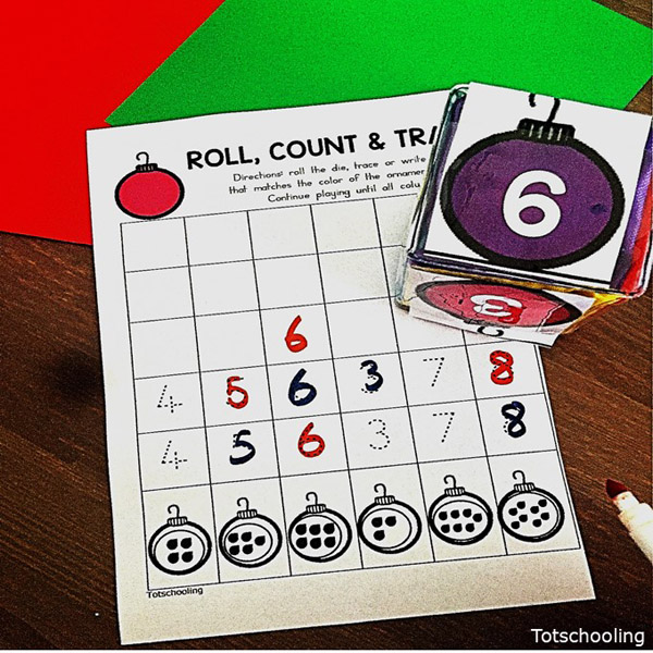 Christmas Roll & Count Math Games | Totschooling - Toddler, Preschool ...