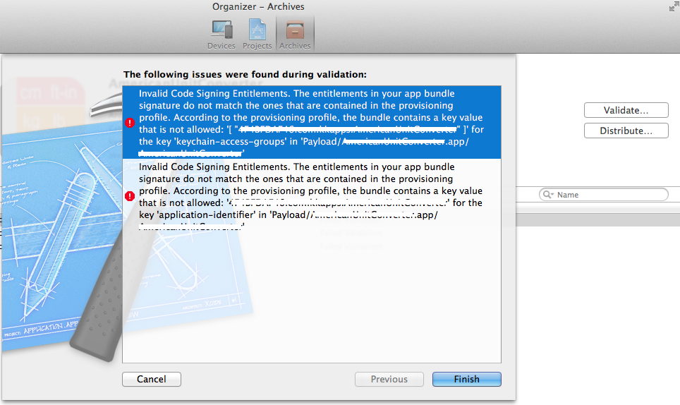 Xcode : Organizer / Validate... でエラー。 ~ RecoReco