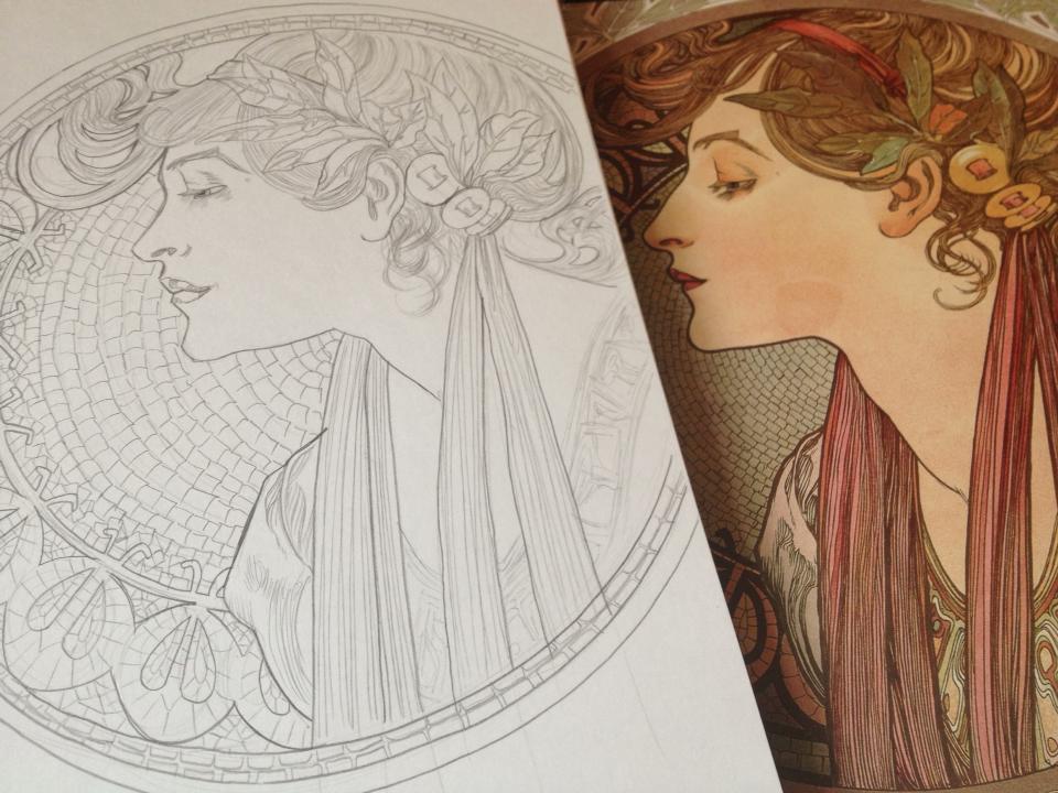 Amatheya's Studio: Alphonse Mucha Practice Sketch