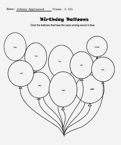 TeachersAssist.com Blog: Birthday Balloons Worksheet