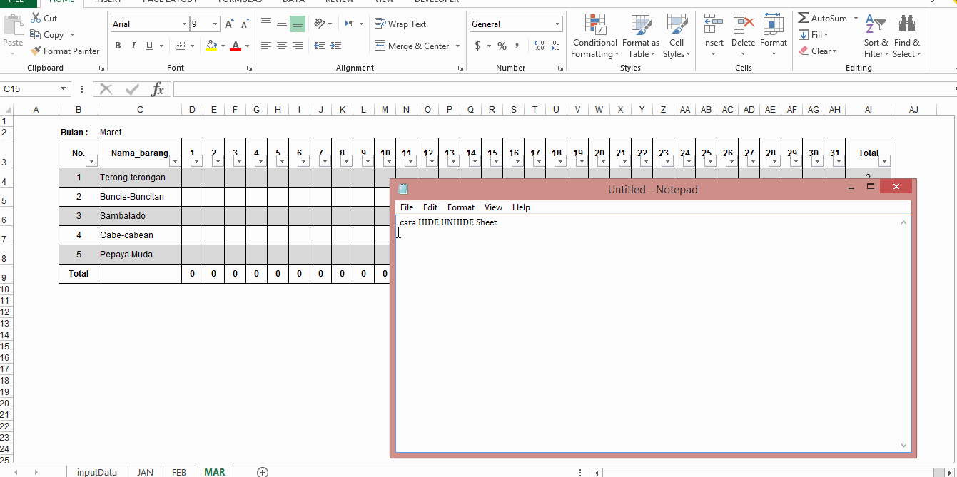 Hide dan UNHIDE Cell, Sheet dan Protect Sheet di Excel ~ Kumpulan ...