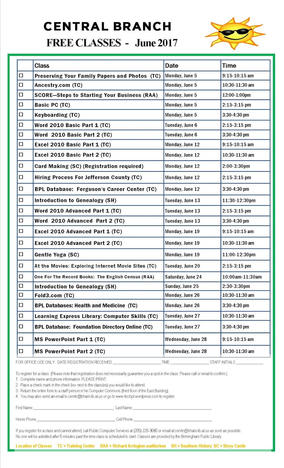 Registration Open for June 2017 Classes