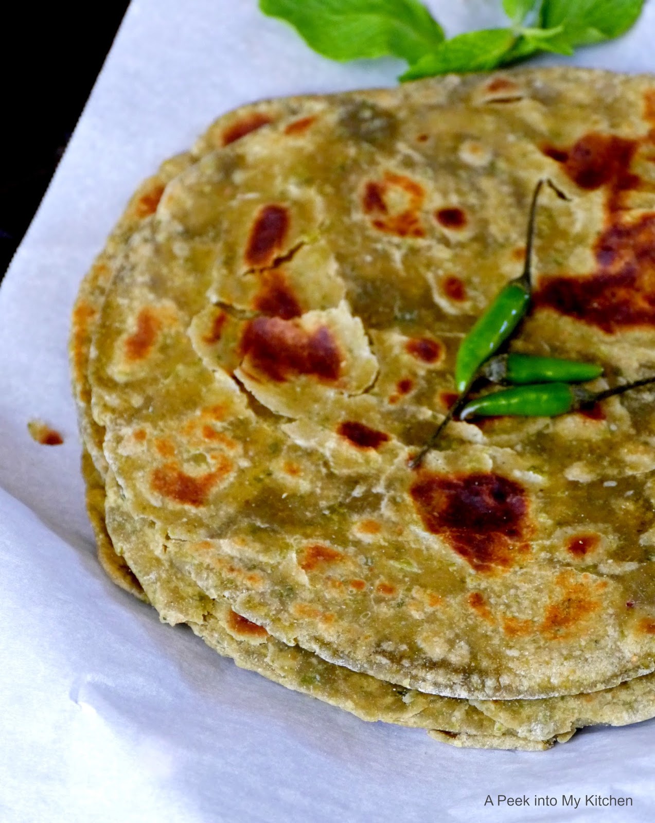 A Peek into My Kitchen: Minty Peas Paratha / Flat Bread ~ Day 68