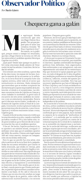 siguiente página: Observador político: Chequera gana a galán