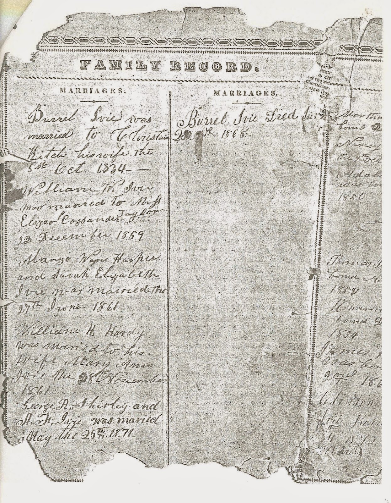 Tess's Tree: Burrell Ivie (1813-1868) Bible