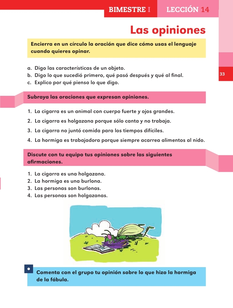 Las opiniones - Bimestre I - Lección 14