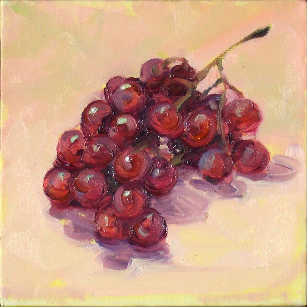 Art Every Day : More Red Grapes,still life,oil on canvas,6x6,price$200