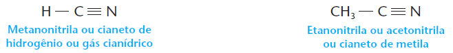 Os nomes são feitos ou com a terminação nitrila ou com apalavra cianeto: