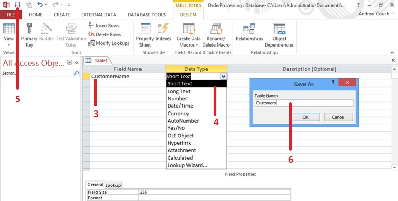 Knowledge For All: Creating A Table In Design View Access 2013
