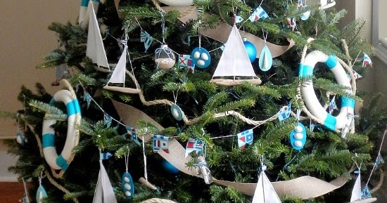 Nautical Christmas Tree Idea with Sailboat & Life Preserver Ornaments