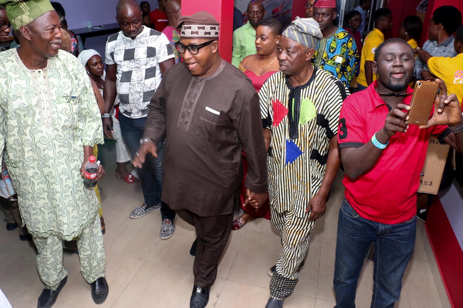Tunde Kelani, Oga Bello, Chief Olusegun Obasanjo, Spiff at the official ...