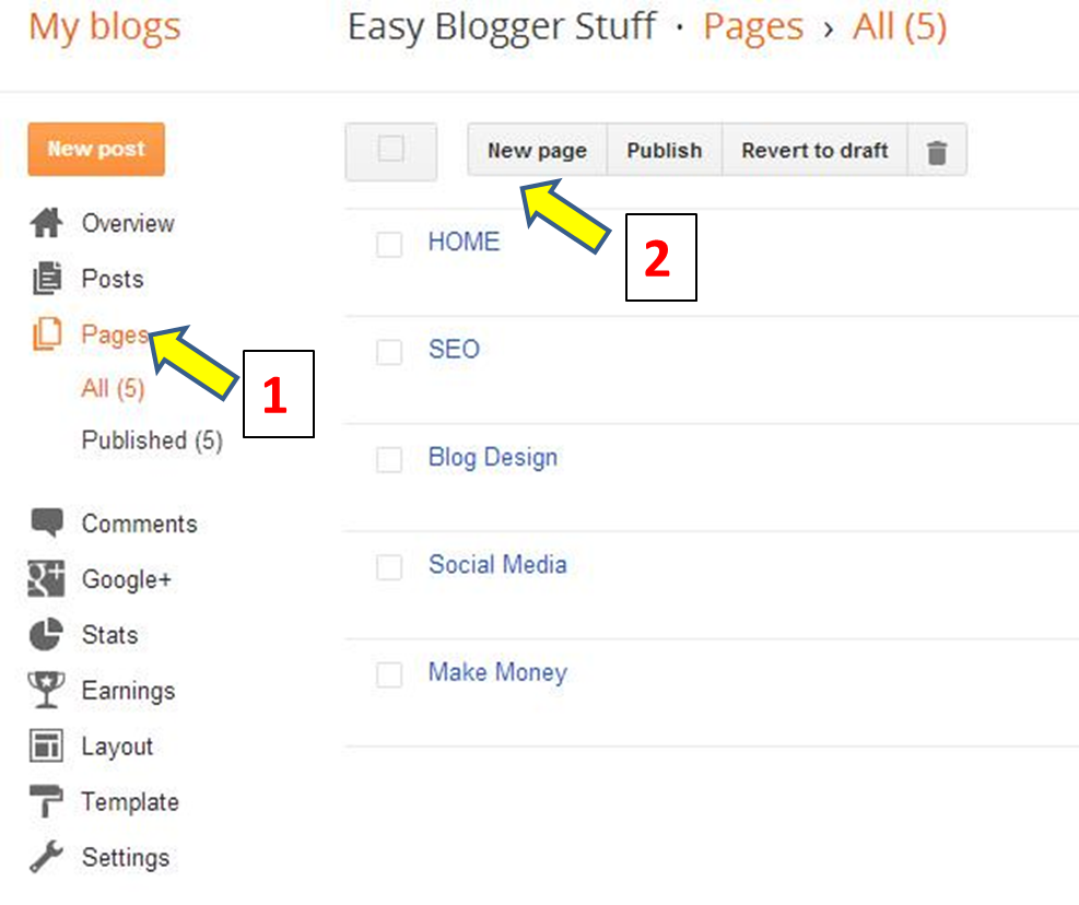 How to add pages and customize page menu tabs in blogger | Easy Blogger ...