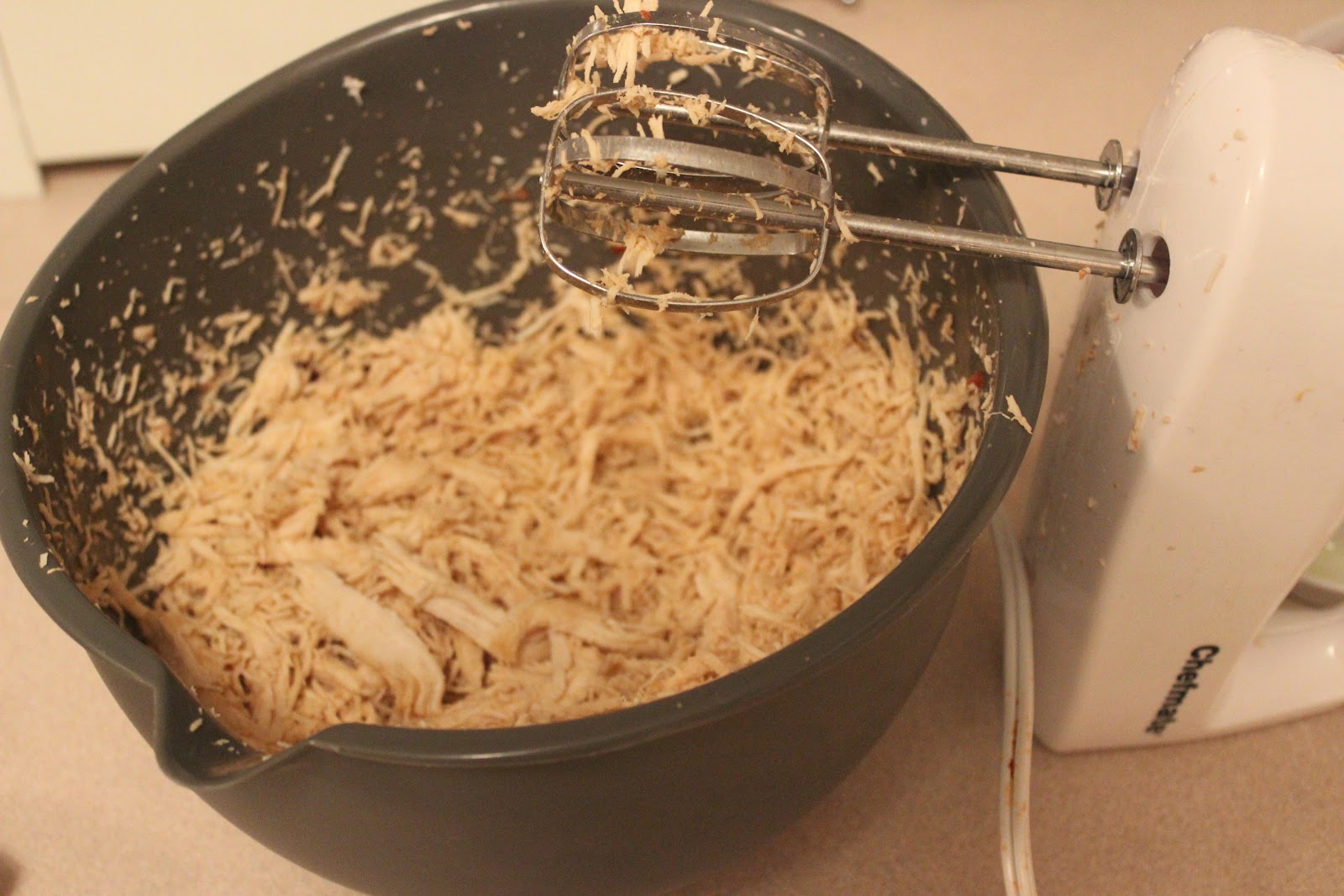 Bean Burrito No Onions: Shredding Chicken with a Hand Mixer
