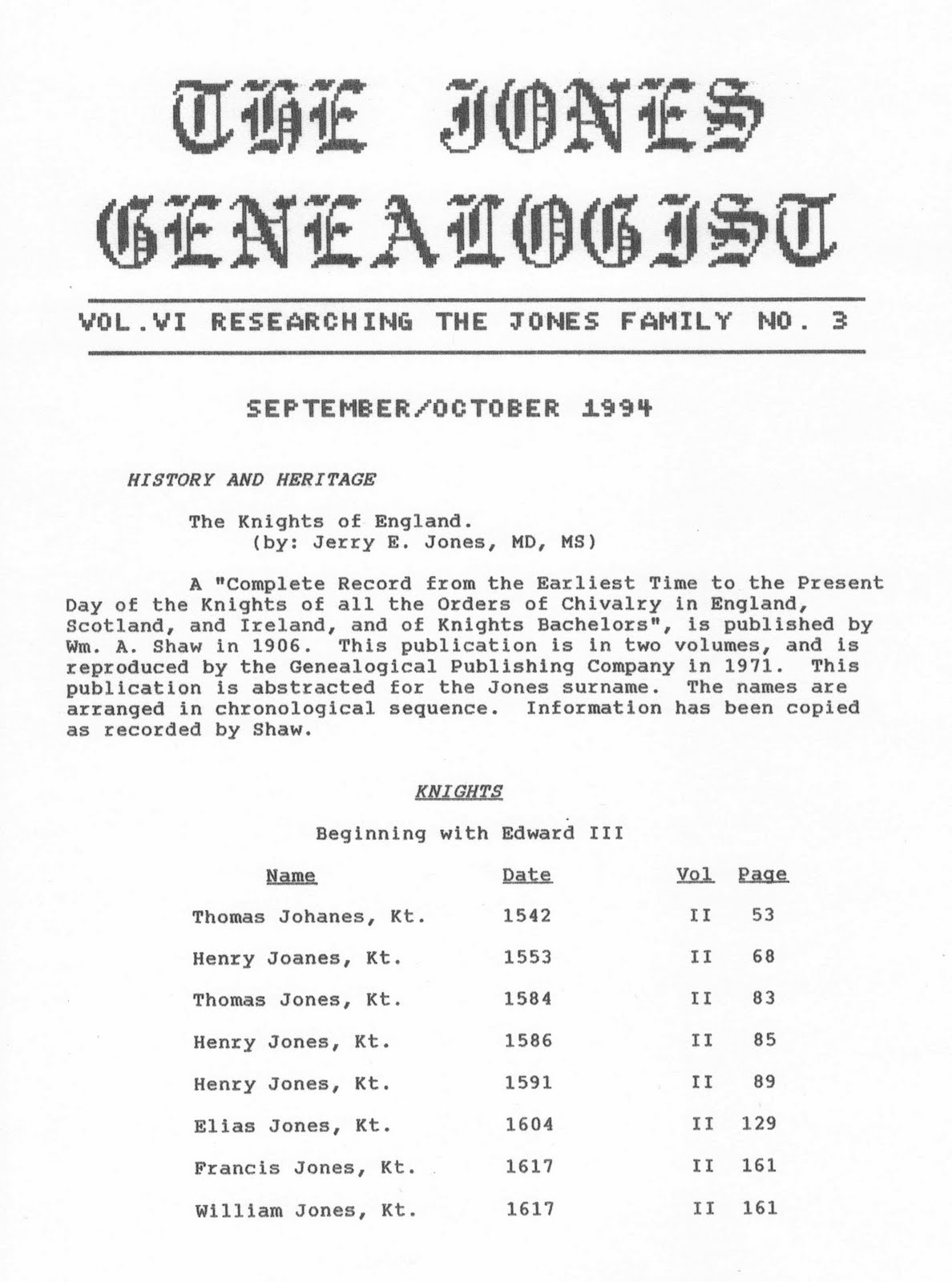 The Jones Surname: English Orders of Chivalry and The Jones Surname